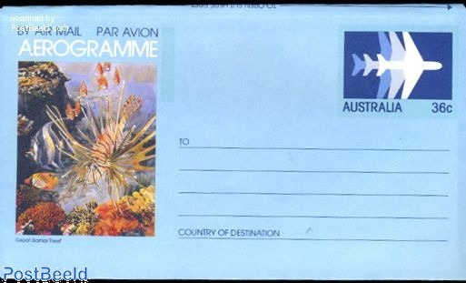 Stamp 1982, Australia Aerogramme 36c, great barrier reef, 1982 ...