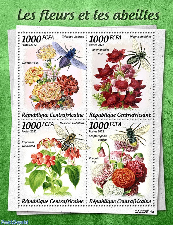 Stamp 2022, Central Africa Flowers and bees, 2022 - Collecting Stamps ...