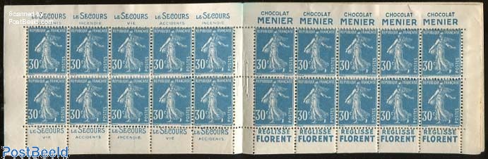 Stamp 1925, France 20x30c booklet (Secours-Menier-Secours-Florent ...