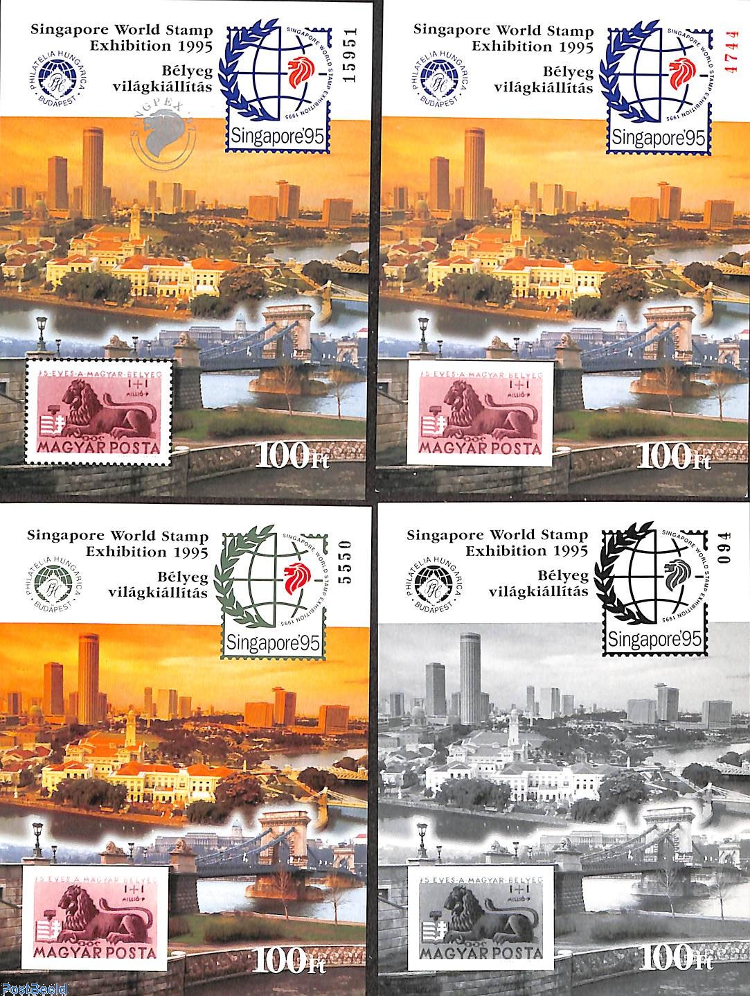 Stamp 1995, Hungary 4 special numbered s/s (not valid for postage ...