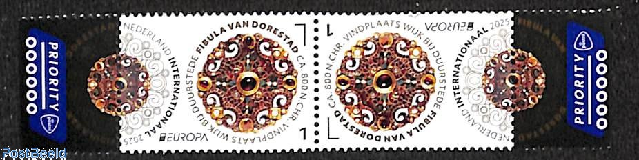 Stamp 2025, Netherlands Europa, Fibula van Dorestad, tete-beche pair ...