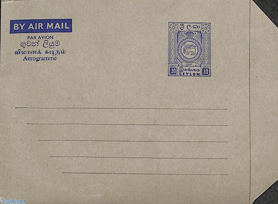 Stamp 1966, Sri Lanka (Ceylon) Aerogramme 30c, 1966 - Collecting Stamps ...