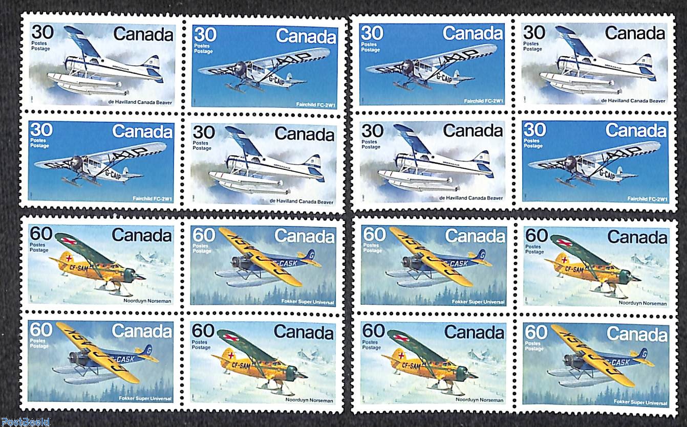 Stamp 1982, Canada Aeroplanes 4 blocks of 4 [+], 1982 - Collecting ...
