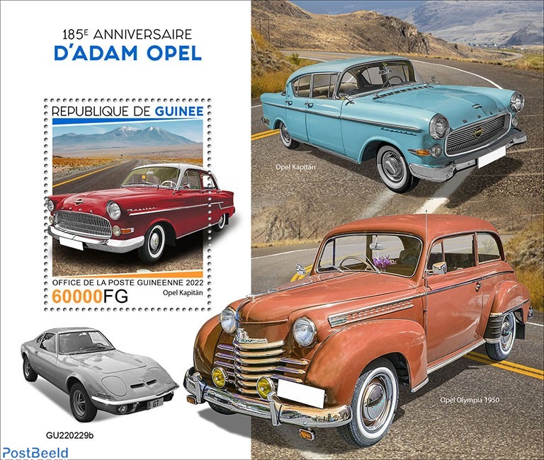 Stamp 2022, Guinea, Republic 185th anniversary of Adam Opel , 2022 ...