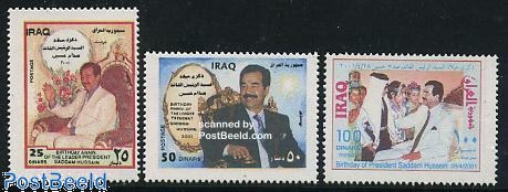 Stamp 2001, Iraq Saddam Husein 64th birthday 3v, 2001 - Collecting ...
