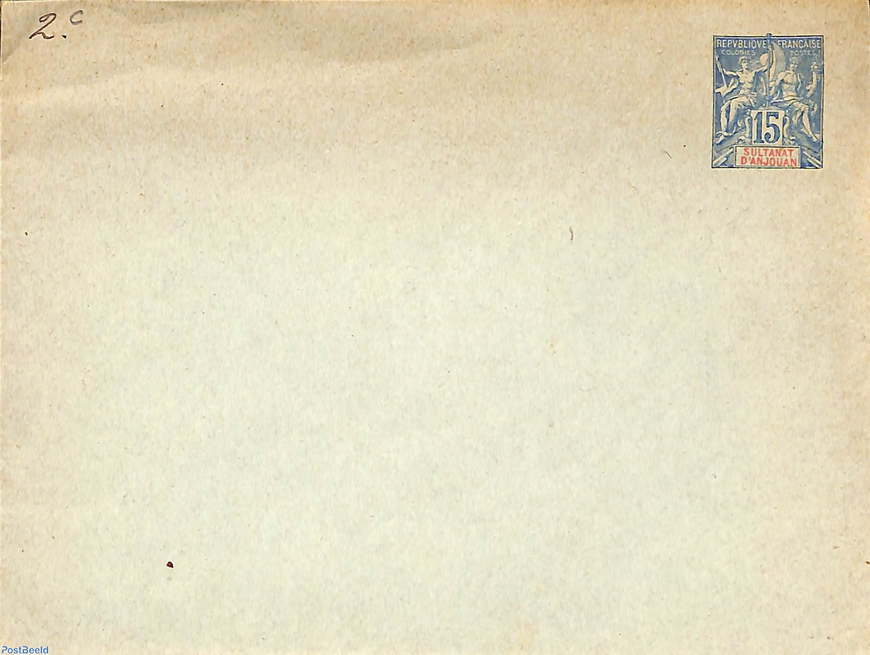 Stamp 1892, Madagascar Anjouan, Envelope 15C, 146x112mm, 1892 ...